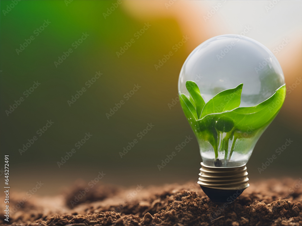 Renewable Energy.Environmental protection. Green world map on the light ...