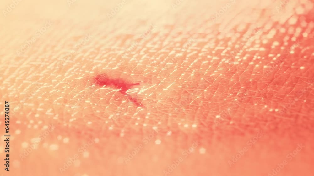Skin Scar Regeneration. 3D Render - The wound with blood heals and ...