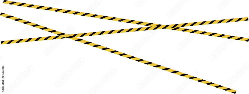 Yellow caution and danger ribbons and line tapes with black stripes for ...