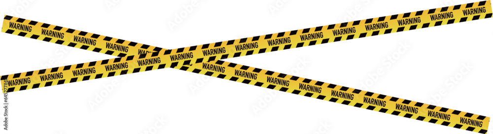 Yellow caution and danger ribbons and line tapes with black stripes for ...