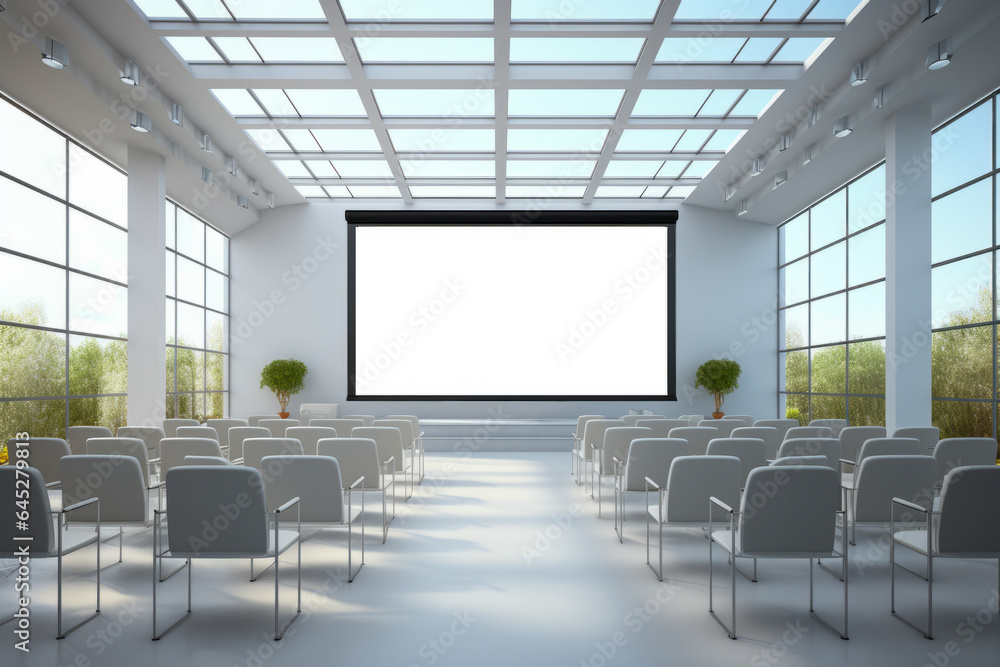 Modern auditorium for business presentations featuring a blank white ...