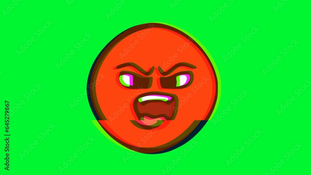 Angry face emoticon with glitch effect. Cartoon face animation, Emoji ...