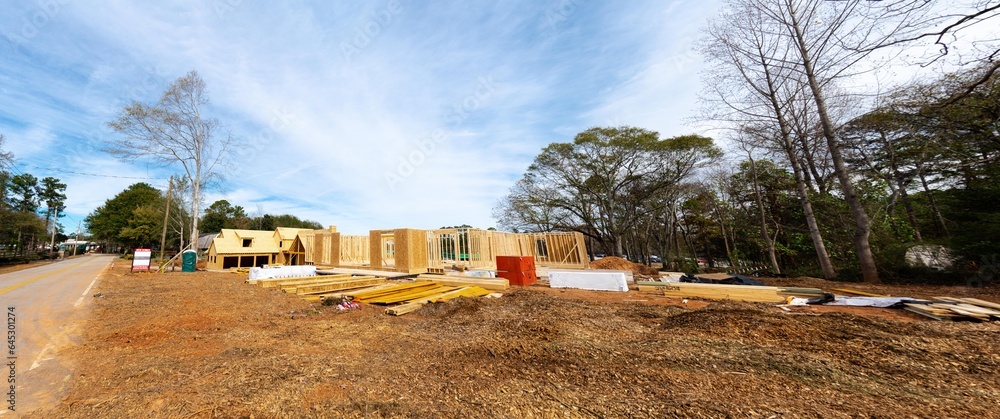 Panorama new development house OSB Oriented Strand Board plywood ...