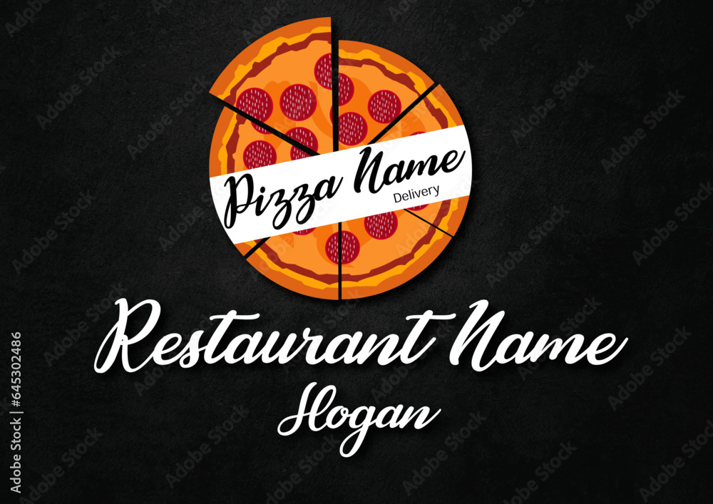 Vector illustration of Pizza restaurant logo, easy to edit font text ...