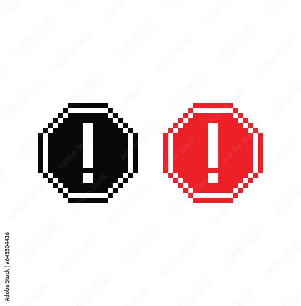 Pixel warning sign 8 bit, pixel art attention sign exclamation point ...