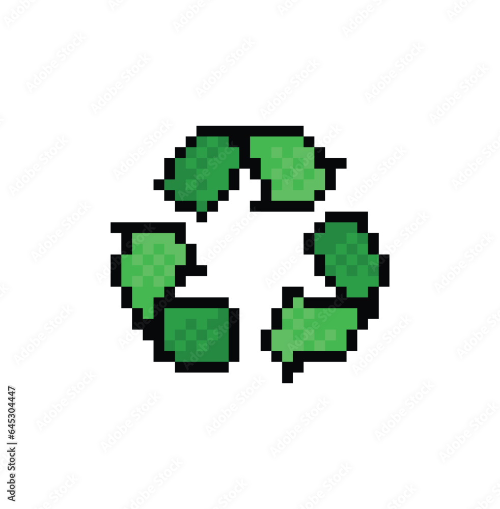 recycle symbol icon 8 bit, pixel art attention sign recycle icon for ...