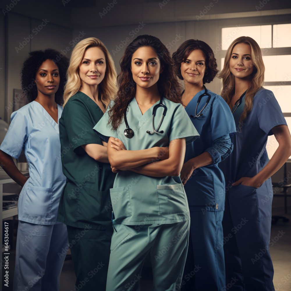 Image of a female doctor and her multicultural team. International ...