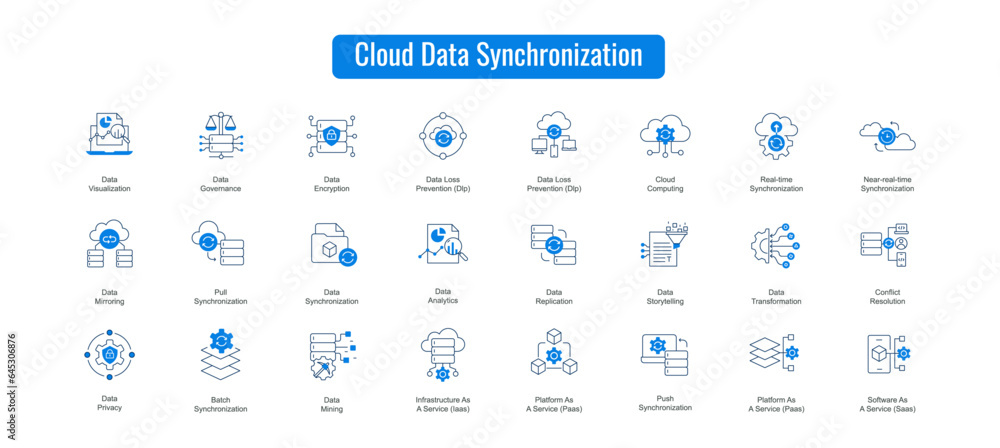 Cloud Data Synchronization Icons For Saas Iaas Paas And More Vector Editable Stroke Stock