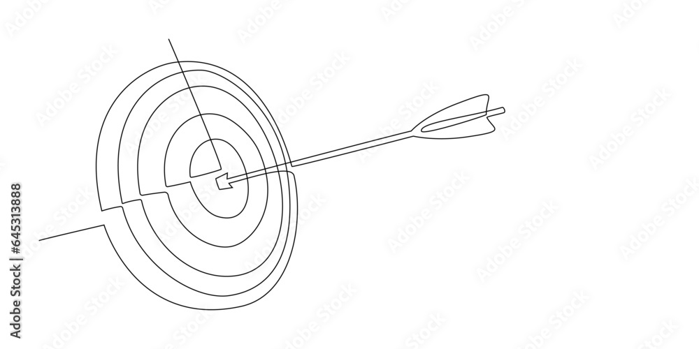 Continuous line drawing of Target with arrow. Single line illustration ...