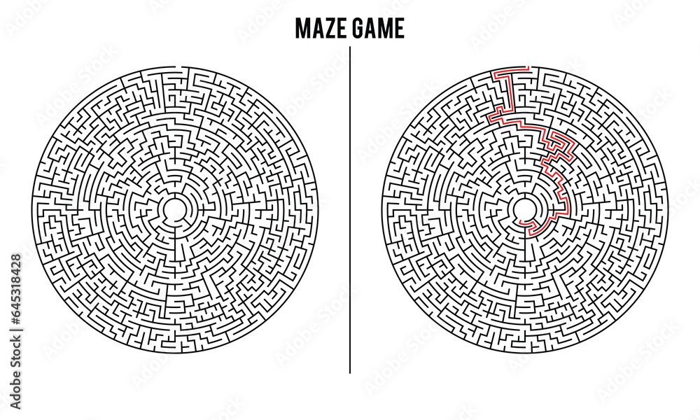 Advanced Circular Maze Puzzle Game And Solution Stock Vector | Adobe Stock