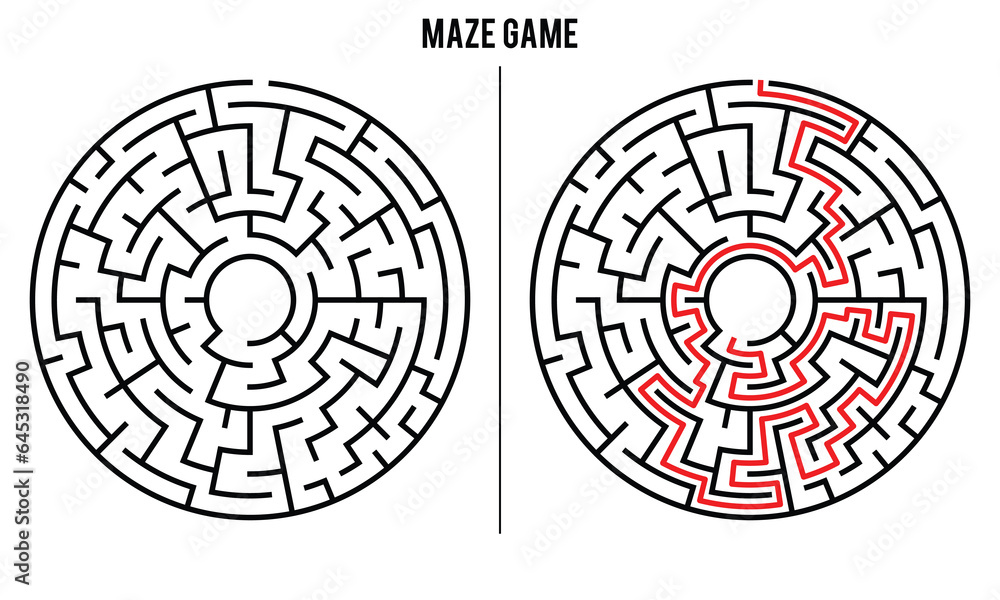 Advanced Circular Maze Puzzle Game And Solution Stock Vector | Adobe Stock