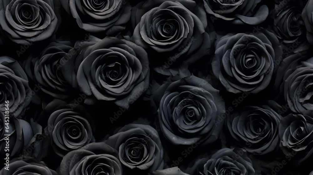 Seamless pattern. black roses beautifully arranged in top view. The ...