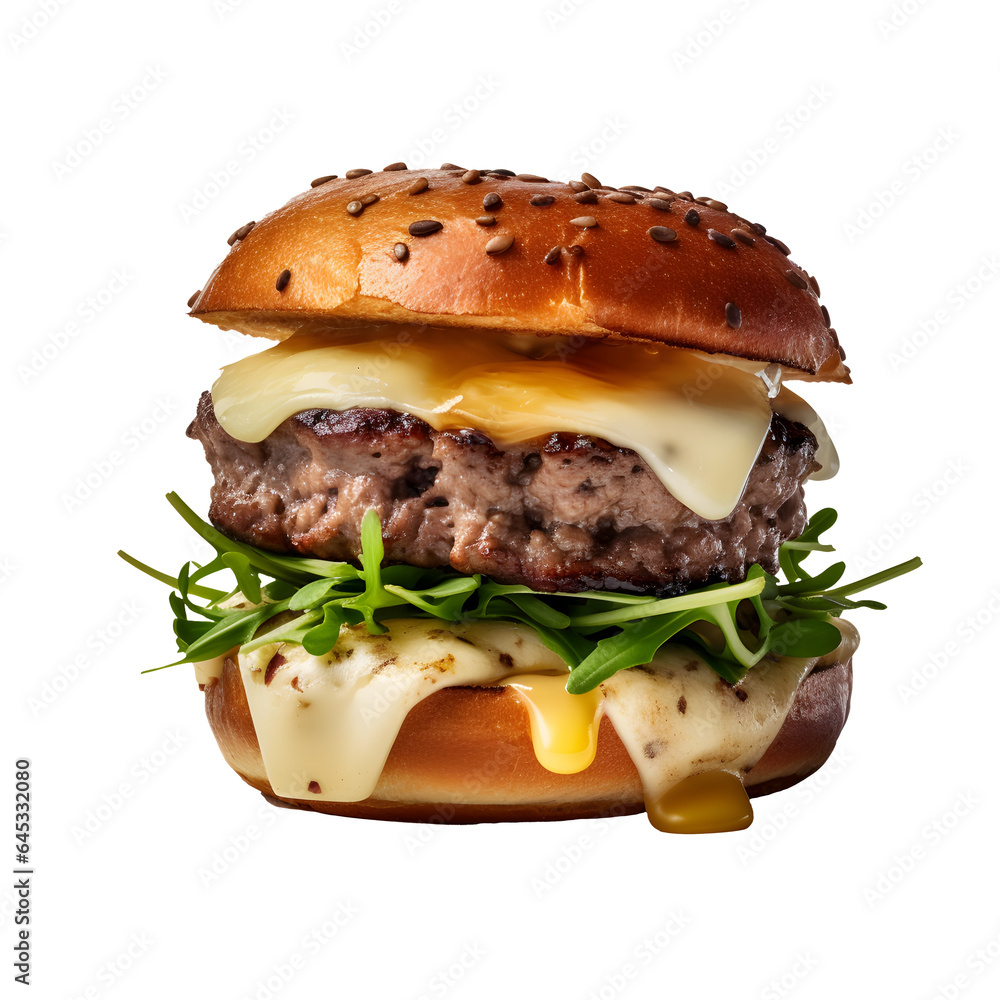 burger à la raclette avec fromage coulant et roquette - fond ...