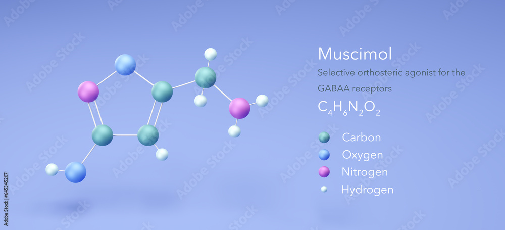 muscimol molecule, molecular structures, orthosteric agonist gabaa ...