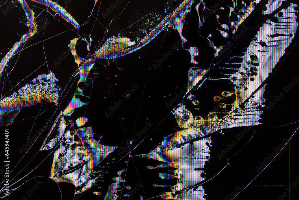 cracks on the broken screen of a liquid crystal display, computer ...