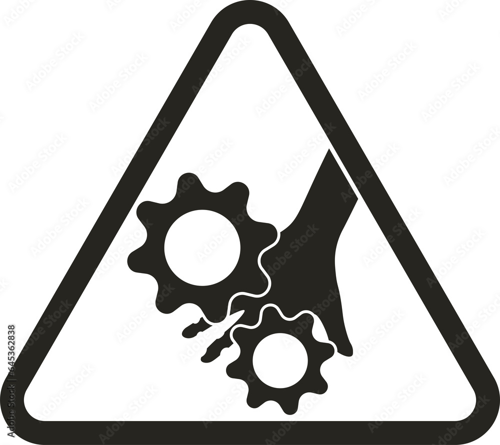 Isolated triangle warning label of black pictogram injury risk finger ...
