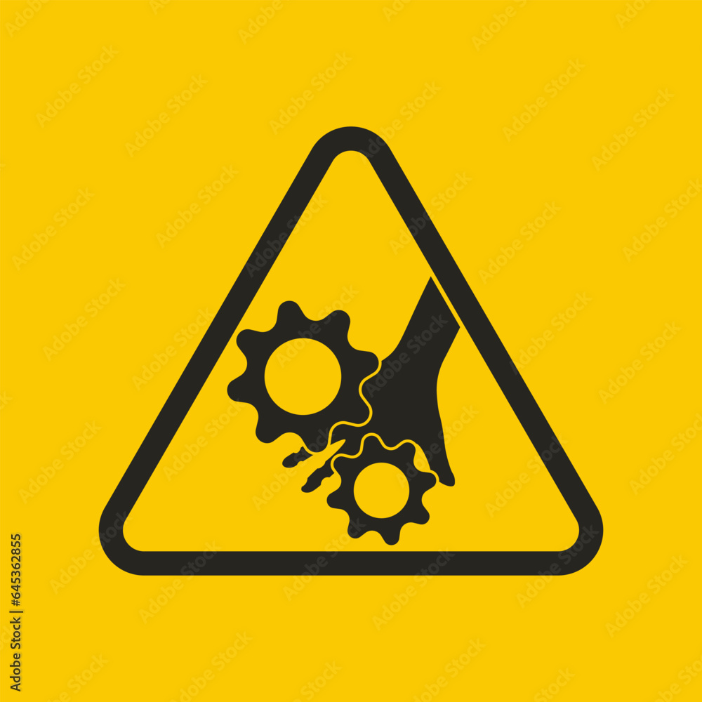 Isolated triangle warning label of black pictogram injury risk finger ...