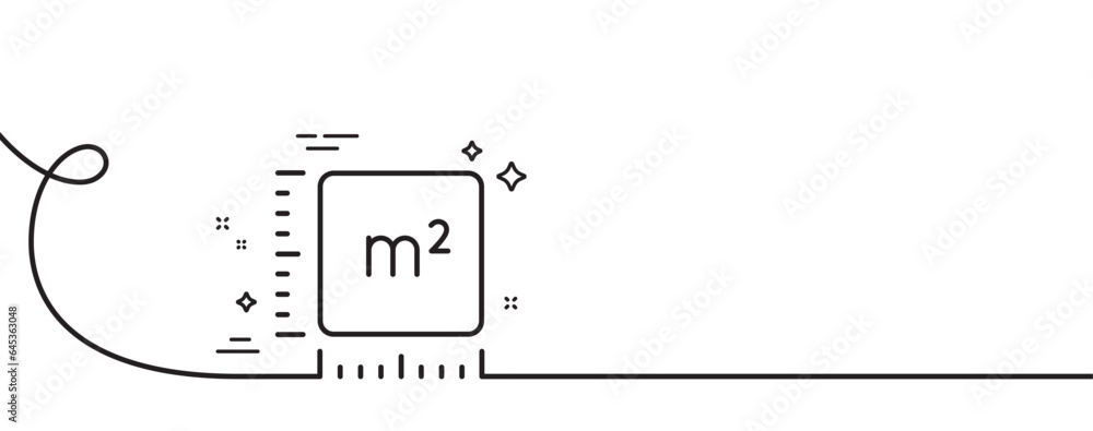 Square meter line icon. Continuous one line with curl. Room area ...