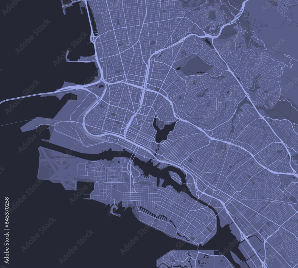 Blue Oakland map, United States, detailed municipality map, skyline ...