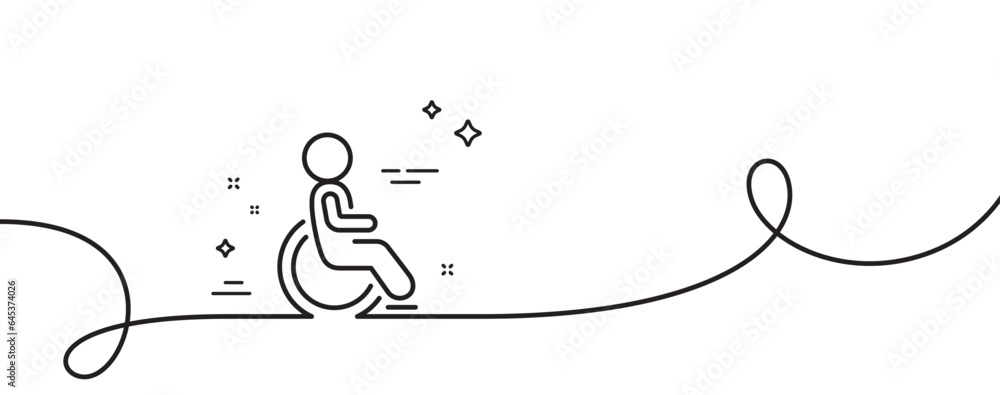 Disability person line icon. Continuous one line with curl. Wheelchair ...