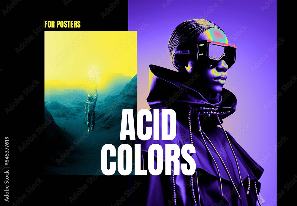 Acid Colors Poster Photo Effect Mockup With Generative AI Preview Stock ...