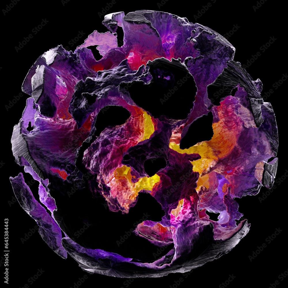 3d render of abstract art with surreal damaged broken sphere ball shape ...