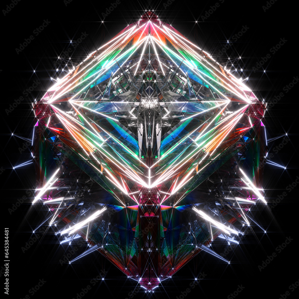 3d render of abstract art with surreal alien secret box or fractal ...