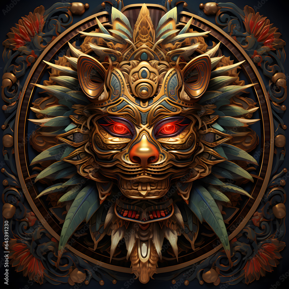 Tezcatlipoca Aztec Mythology in an ornate frame tattoo design dark art ...