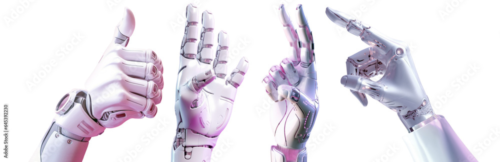 Collection of different hand gestures - White cyborg robotic hand ...