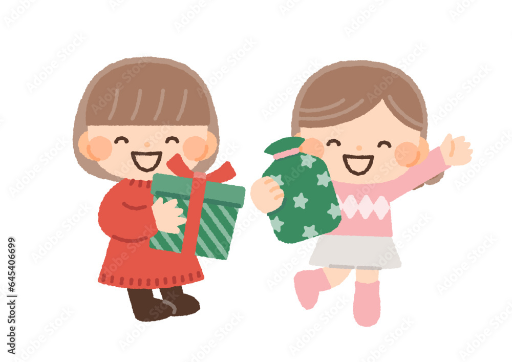 Vetor De クリスマスのプレゼントを貰って喜ぶ女の子のイラスト素材 Do Stock Adobe Stock