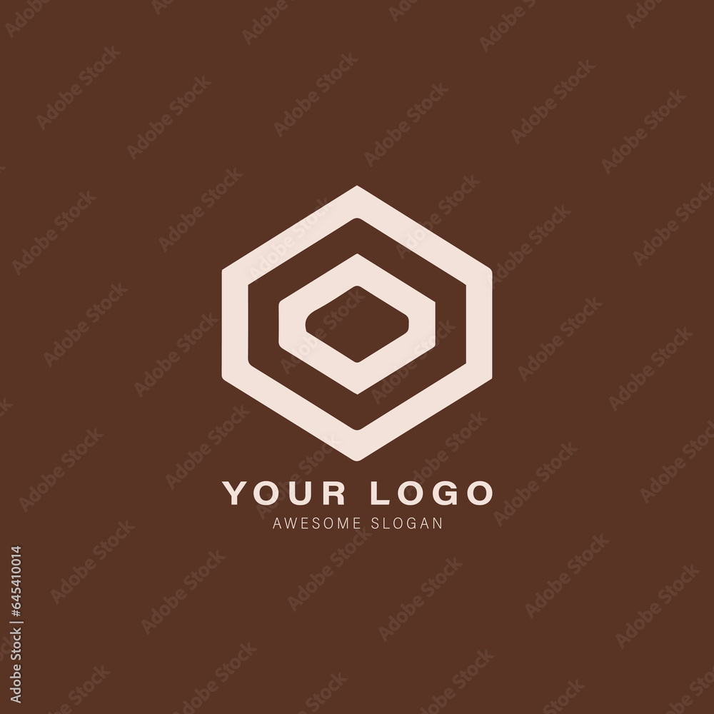 geometric logo with a hexagonal shape in the center. The hexagon is ...