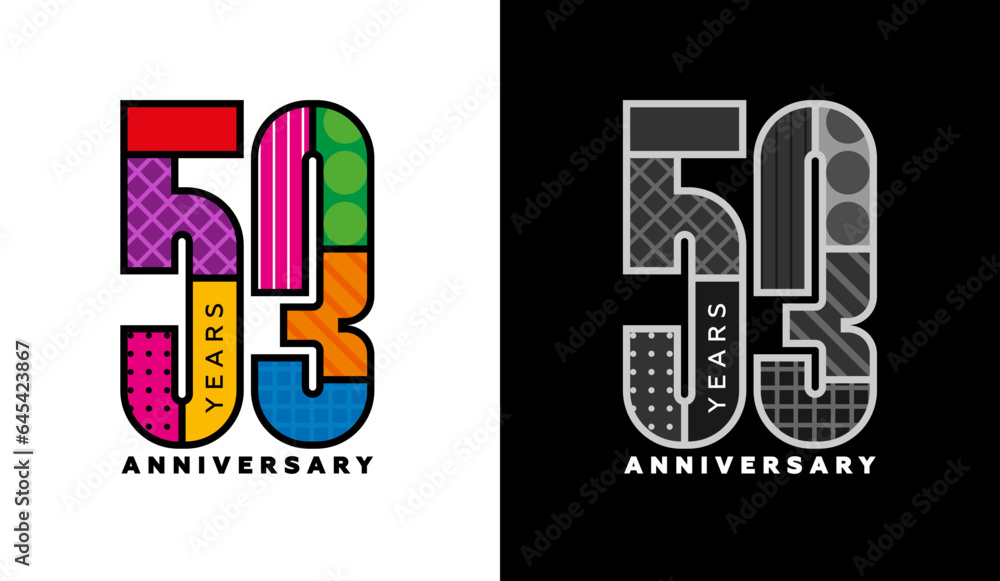 Set of logos for 53rd anniversary, fifty-third anniversary, colorful ...