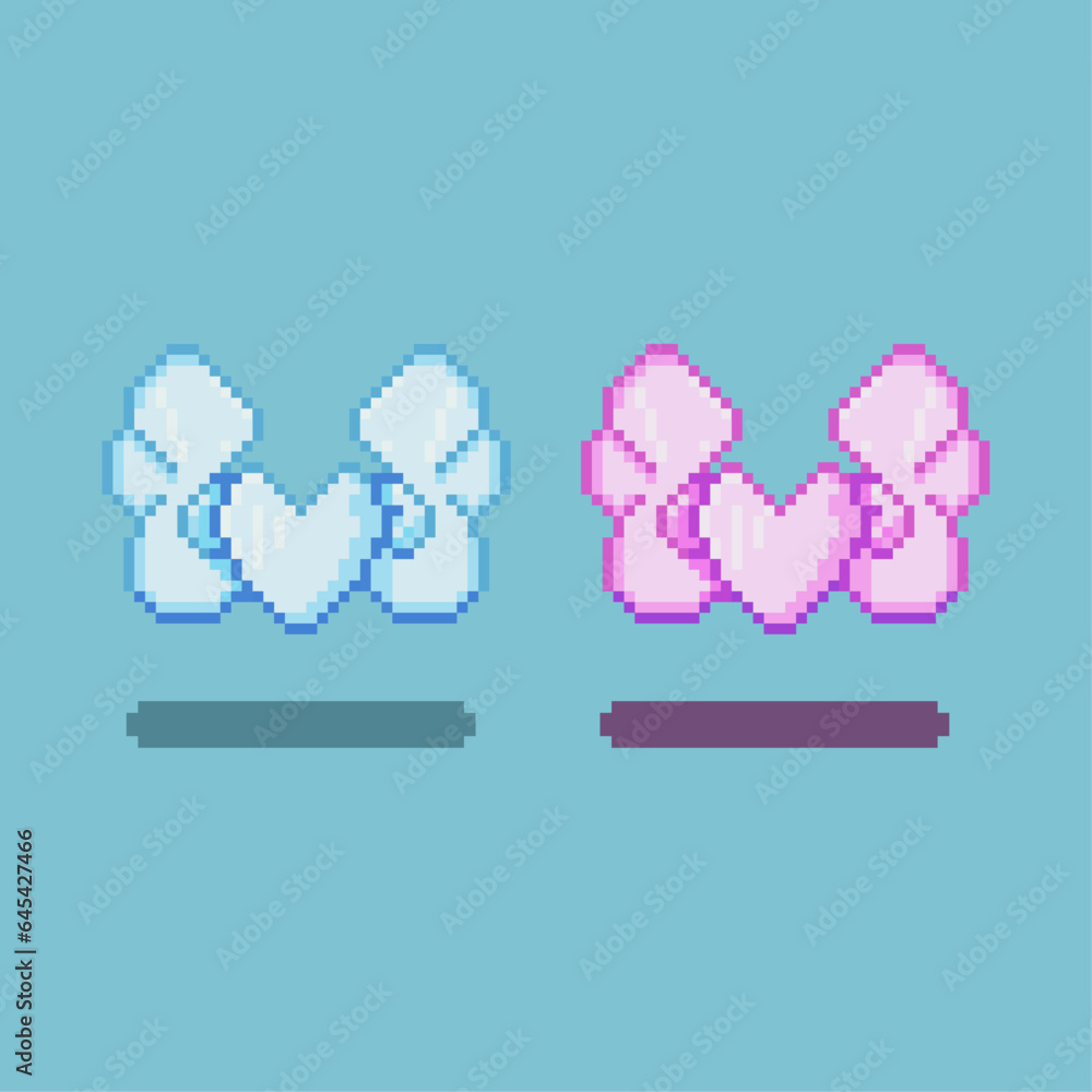 Pixel art sets of heart with wings with variation color items asset ...