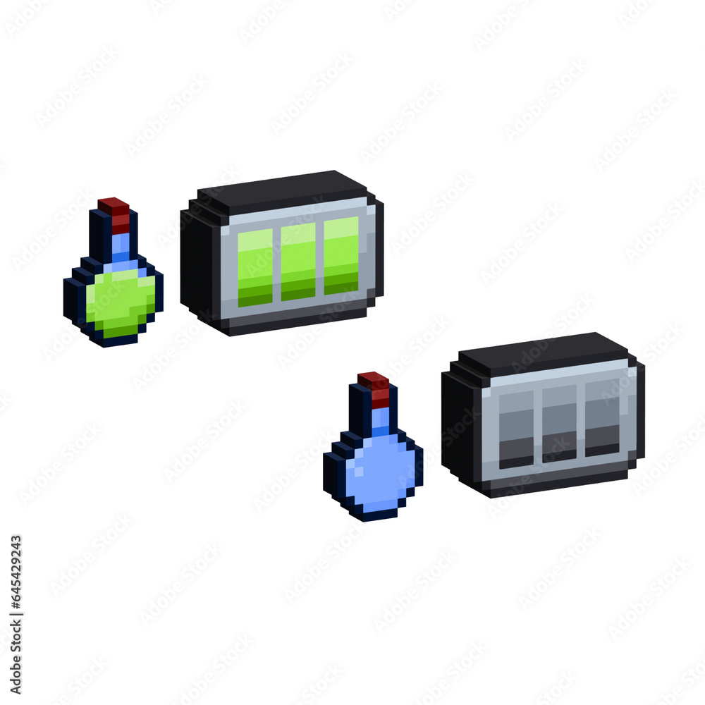Isometric Pixel art 3d of potion bar fill for items asset. poison ...