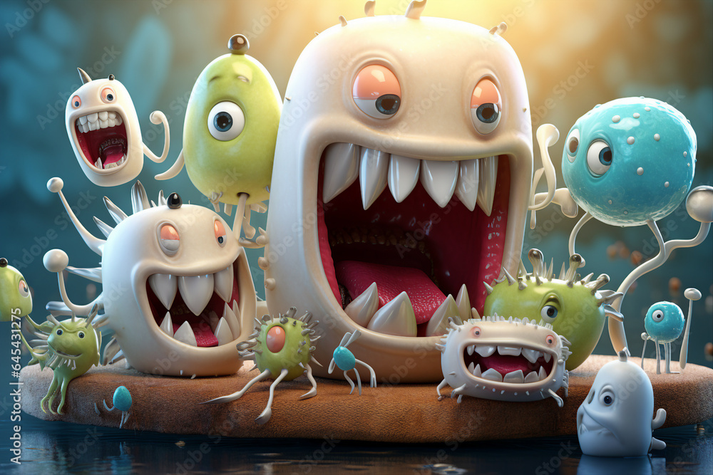 Generative AI colorful image of bacteria characters cartoon playful ...