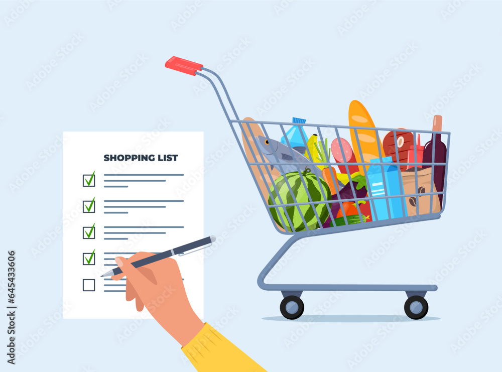 Grocery list for shopping in the store. Shopping list with marks ...