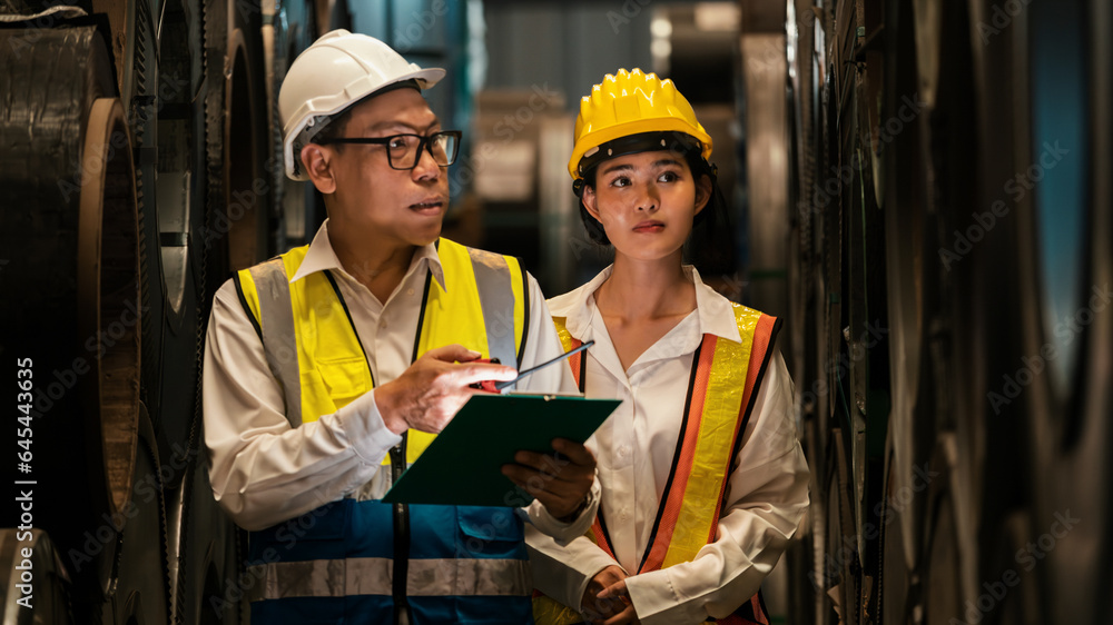 Warehouse inventory management in metalwork factory with engineer or ...