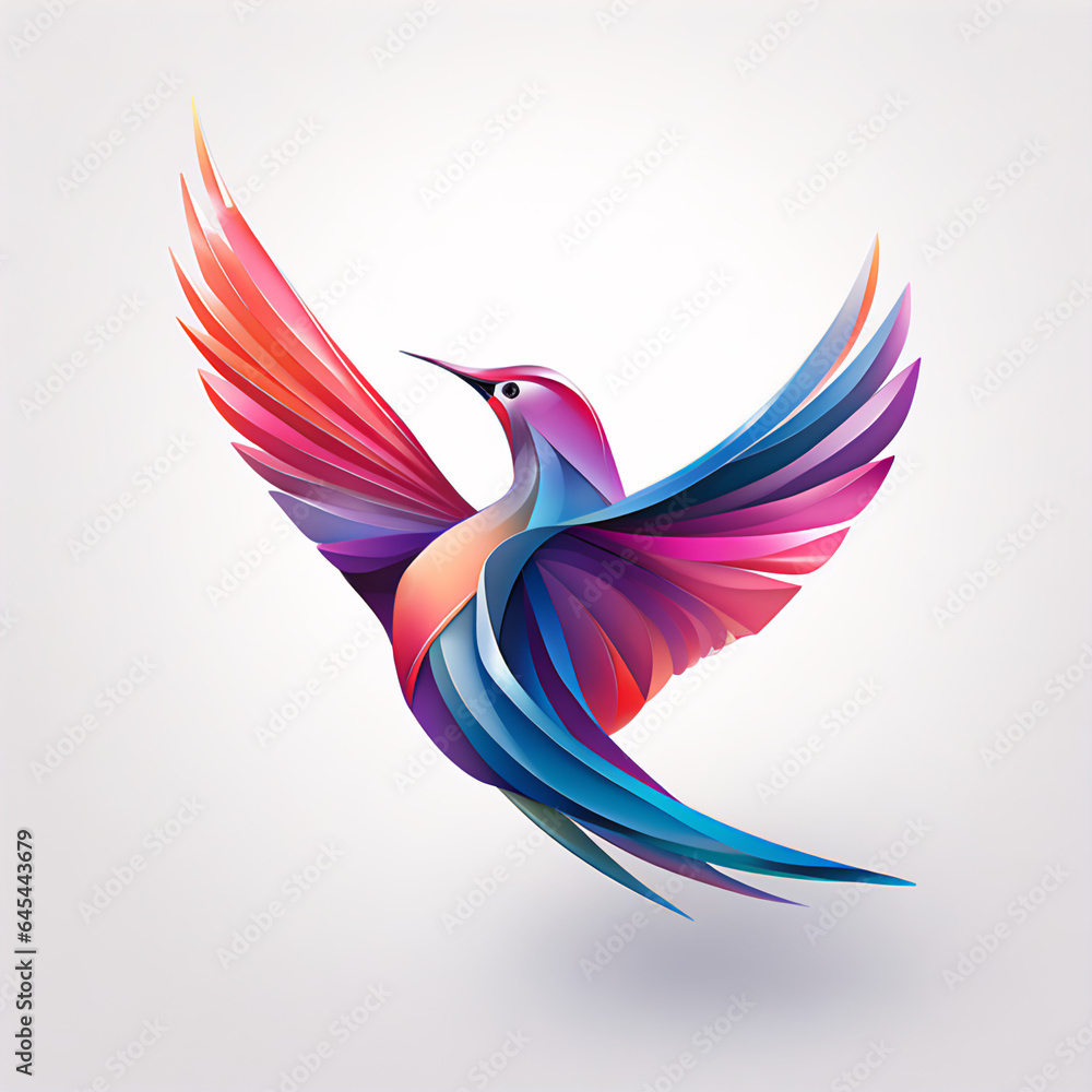 Vibrant 3D Bird Logo with Dynamic Gradient and Realistic Shadows Stock ...