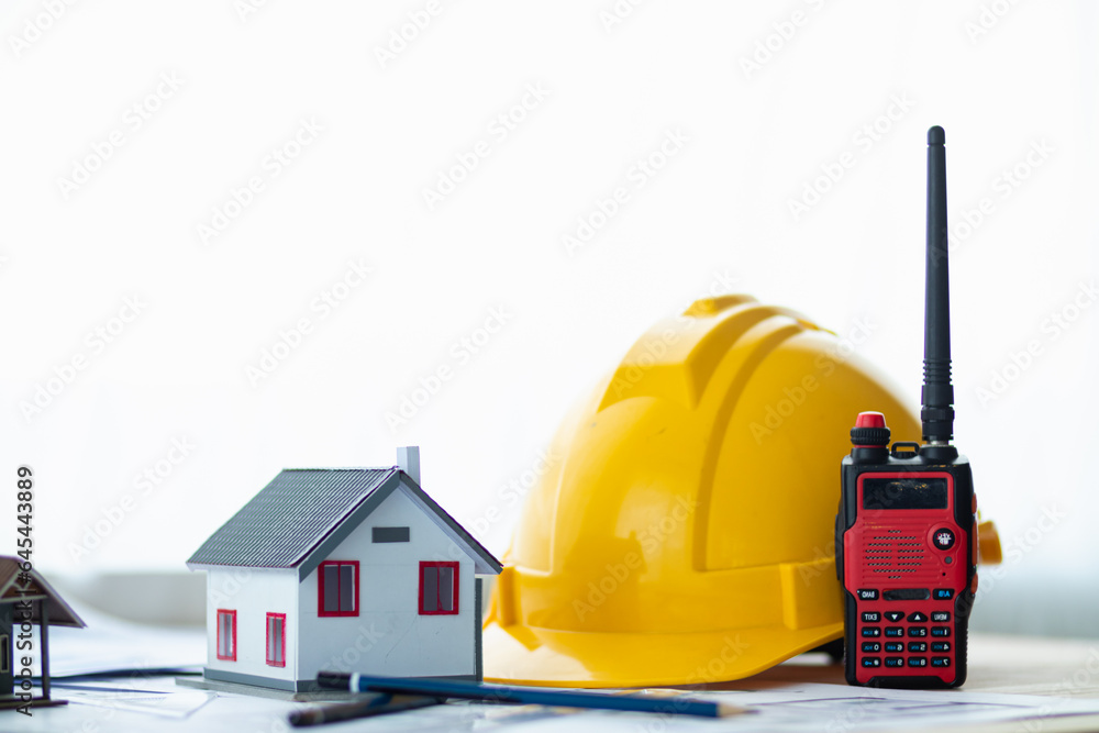 Yellow helmet were prepared for Construction engineers to wear before ...