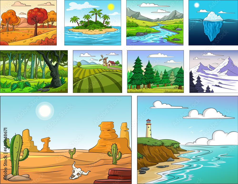 Cartoon vector illustration of a NATURE scenes collection Stock Vector ...