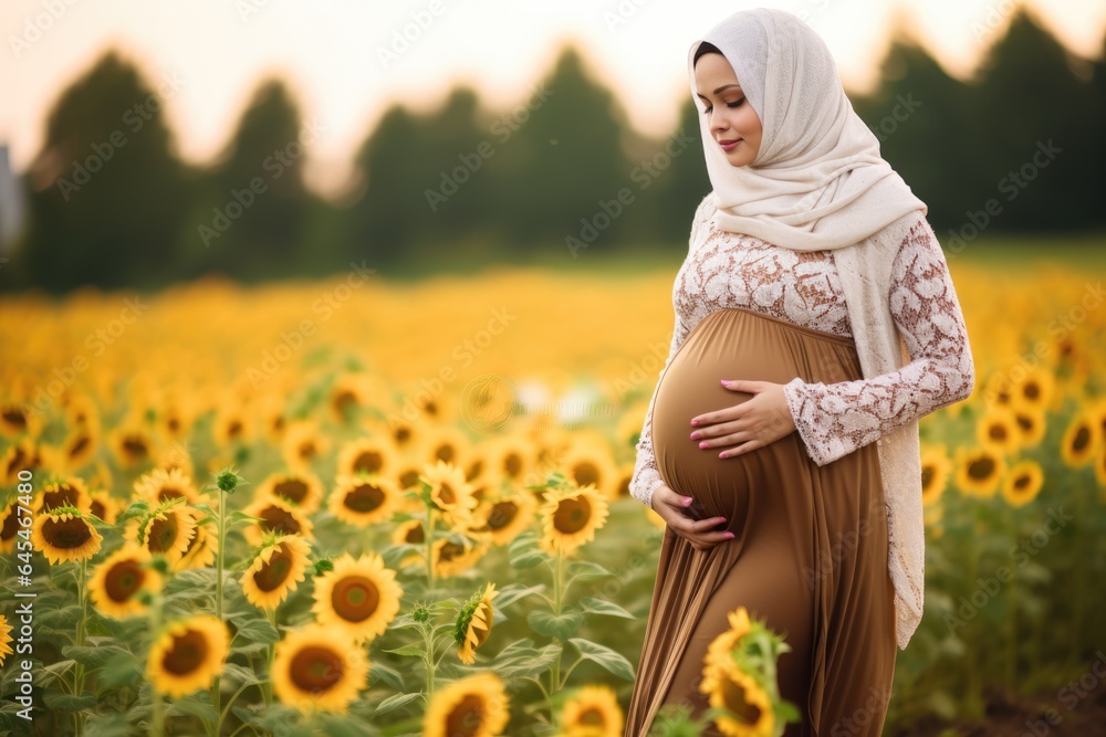 Capturing the Serene Image of a Pregnant Muslim Girl Wearing a Hijab as ...