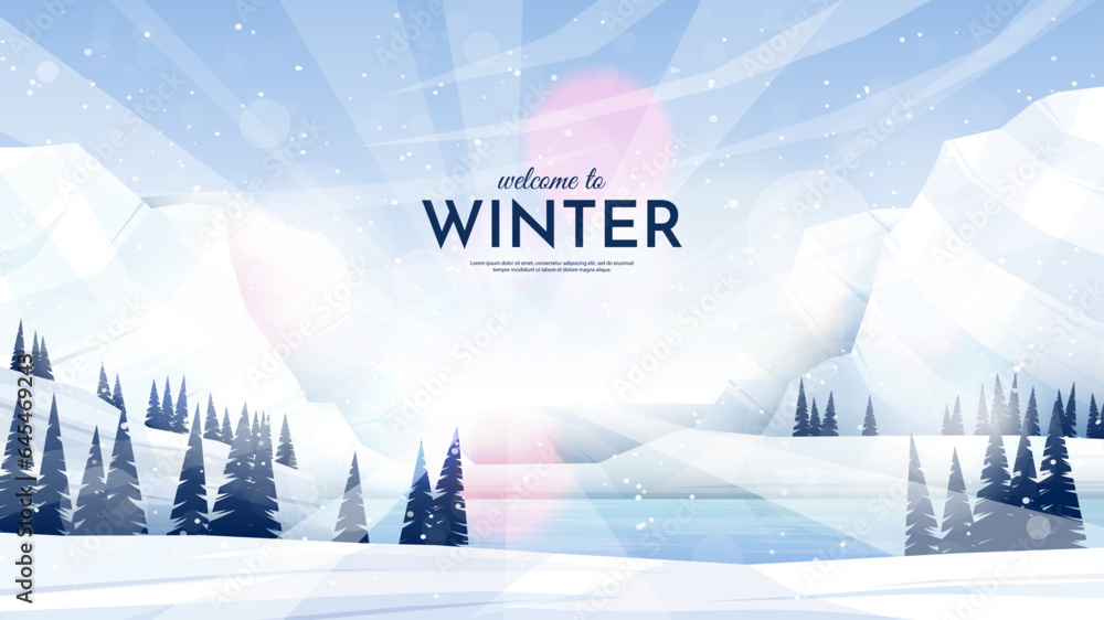 Vector illustration. Flat landscape. Snowy background. Snowdrifts ...