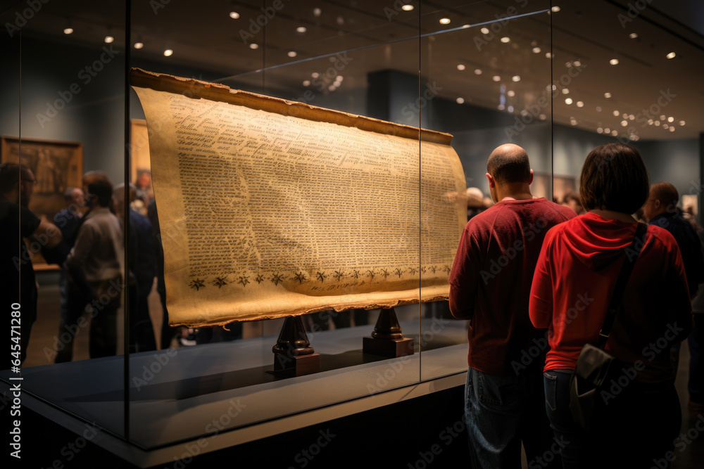 A person photographs an exhibit dedicated to the U.S. Constitution's ...