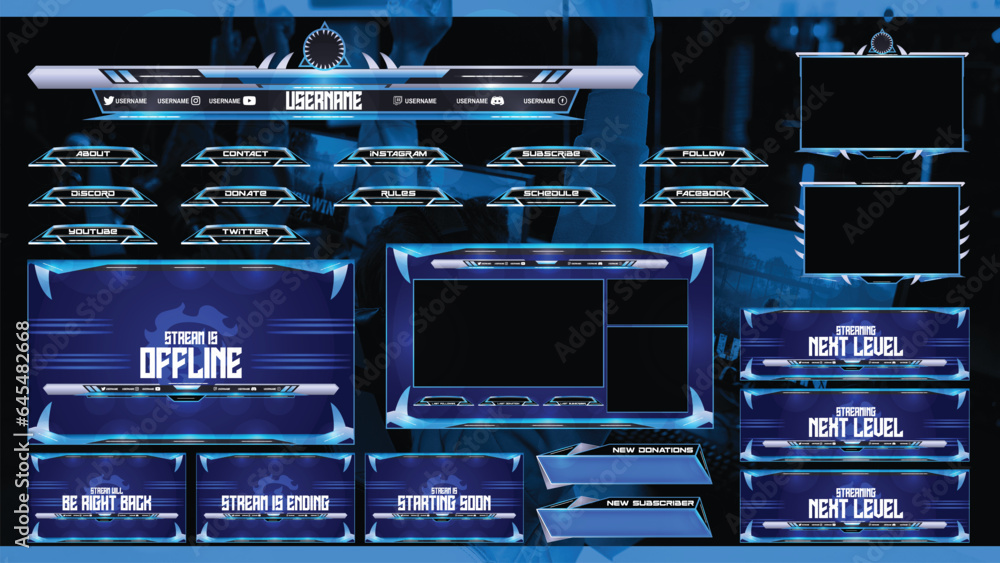 Twitch stream overlay package including facecam overlay, offline ...