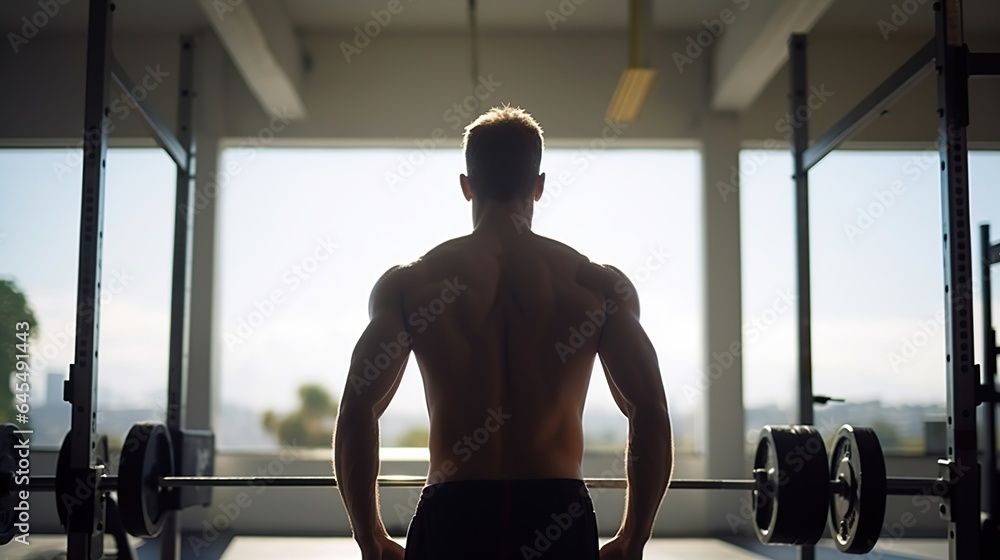 back view of a bodybuilder flexing his muscular body Stock Photo ...