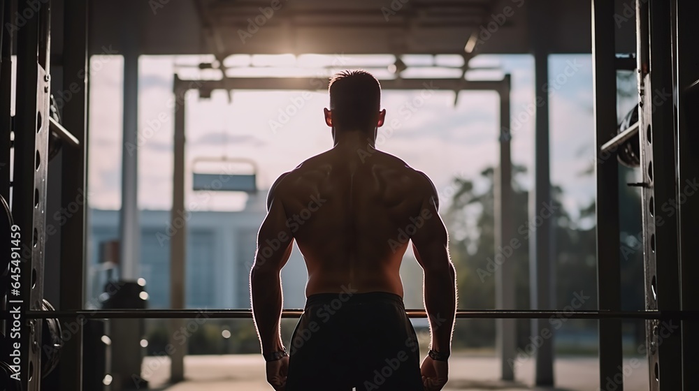 back view of a bodybuilder flexing his muscular body Stock Photo ...