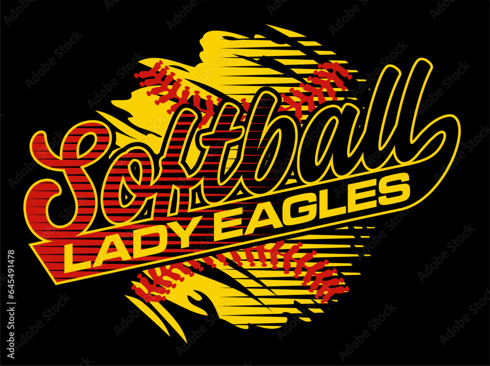 lady eagles softball team design with ball and stitches for school ...