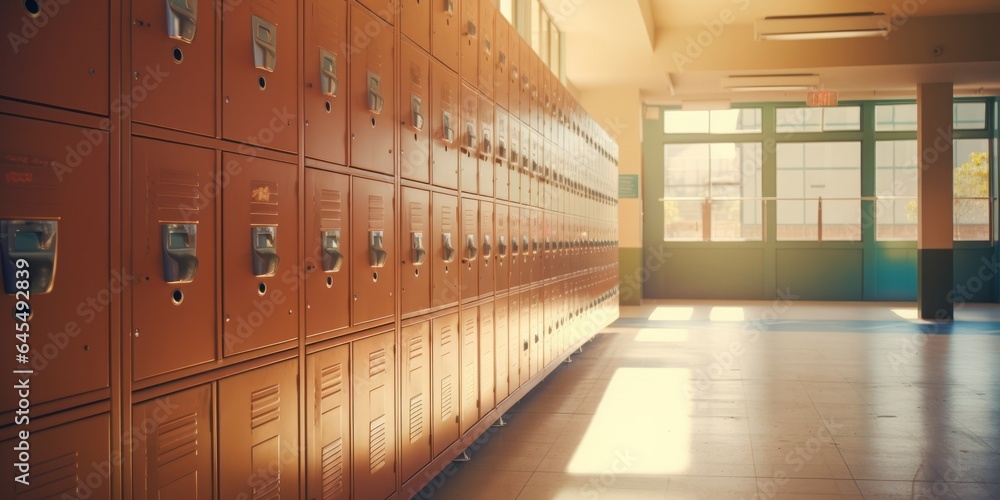 A Row of Metal Lockers Lines the Hallway of a School Building ...