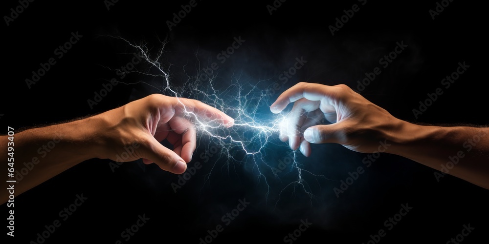 Inspiration Strikes with a Flash of Creativity: Two Hands Reach for ...