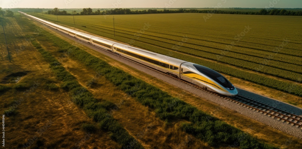 Fast express passenger train, futuristic conceptual technology on high ...
